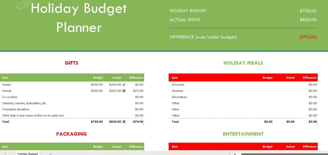 Holiday Budget Planner Excel Fillable File - Etsy