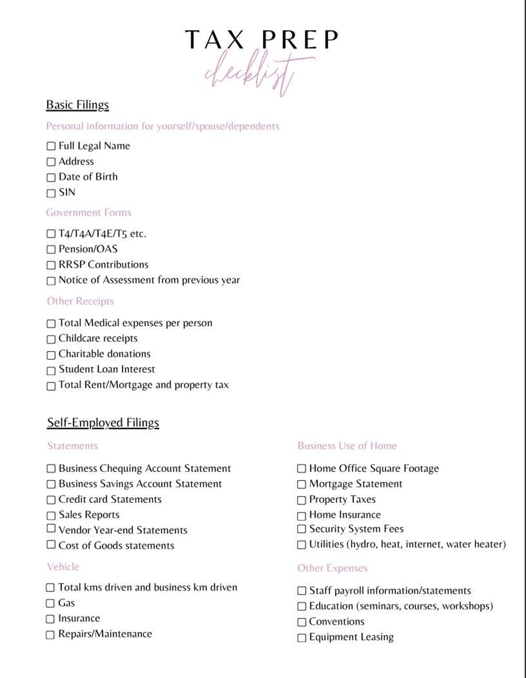 Printable Ontario Tax Prep Checklist PDF - Etsy