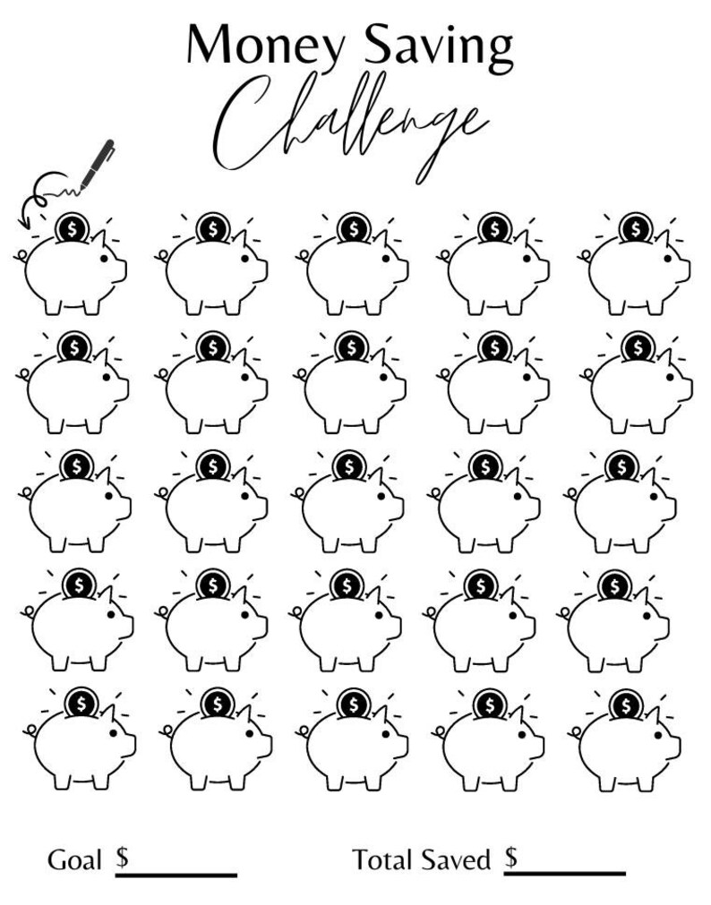 Printable Piggy Bank Savings Challenge PDF - Etsy