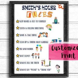 House Rules Sign, Poster, Template, Canva, Digital File, House Rules ...