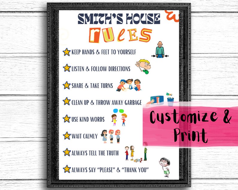 House Rules Sign, Poster, Template, Canva, Digital File, House Rules ...