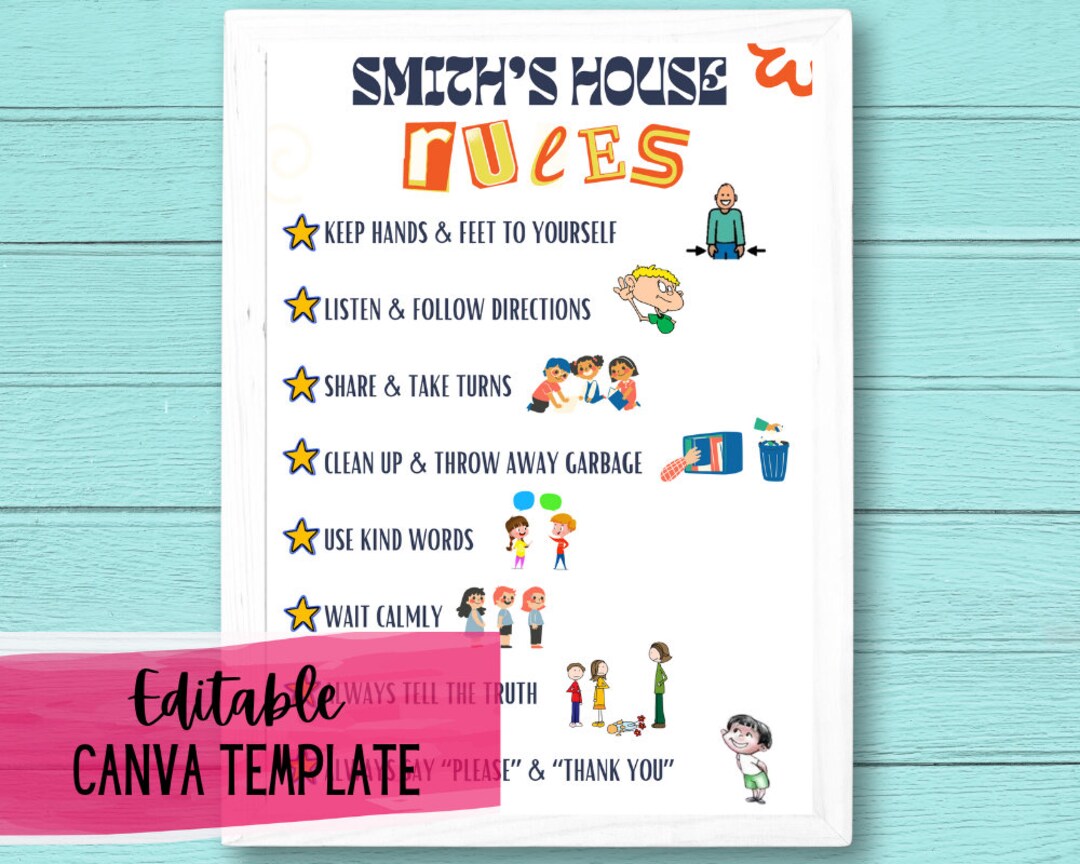 House Rules Sign, Poster, Template, Canva, Digital File, House Rules ...
