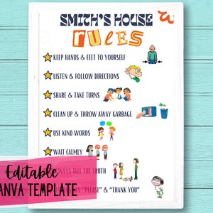 House Rules Sign, Poster, Template, Canva, Digital File, House Rules ...