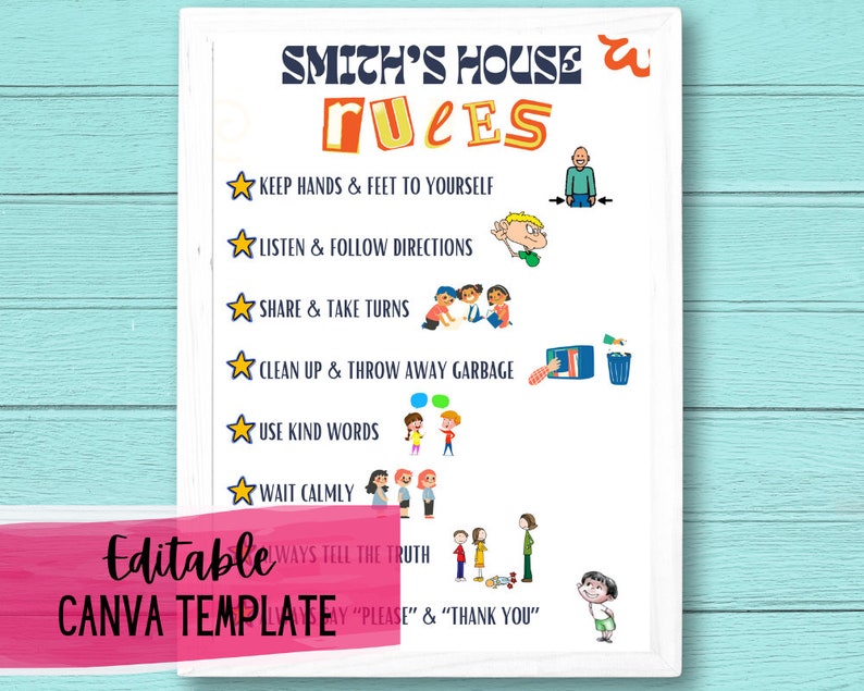 House Rules Sign, Poster, Template, Canva, Digital File, House Rules ...