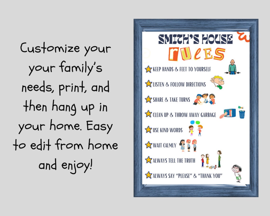 House Rules Sign, Poster, Template, Canva, Digital File, House Rules ...