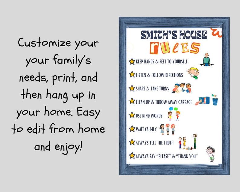 House Rules Sign, Poster, Template, Canva, Digital File, House Rules ...