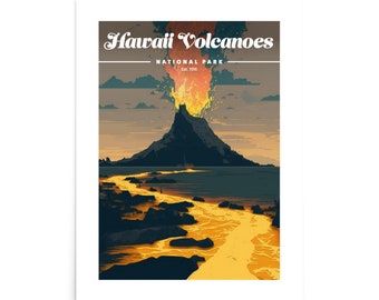 Hawaii Volcanoes Poster, Minimalist, Helvetica, Mid-century Modern, Hawaii Volcanoes Travel ...