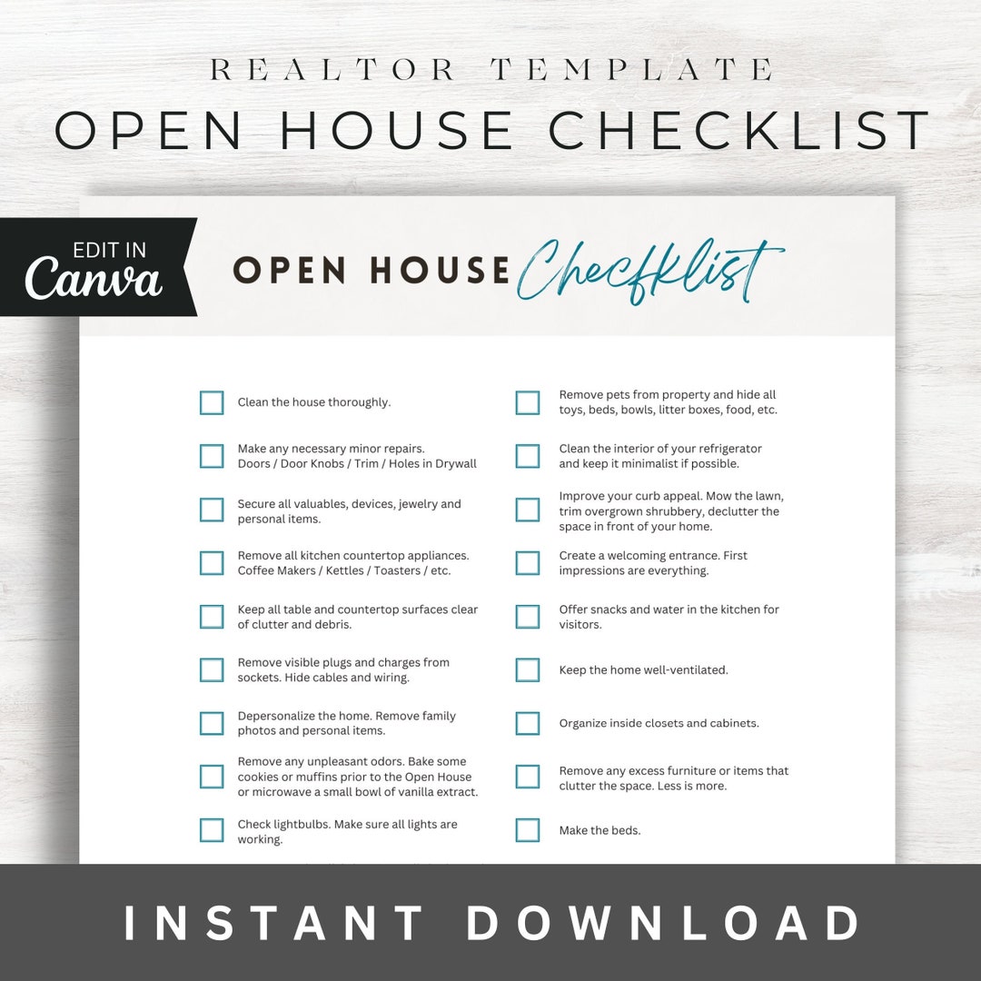 Realtor Open House Checklist: Canva Template (printable) - Etsy