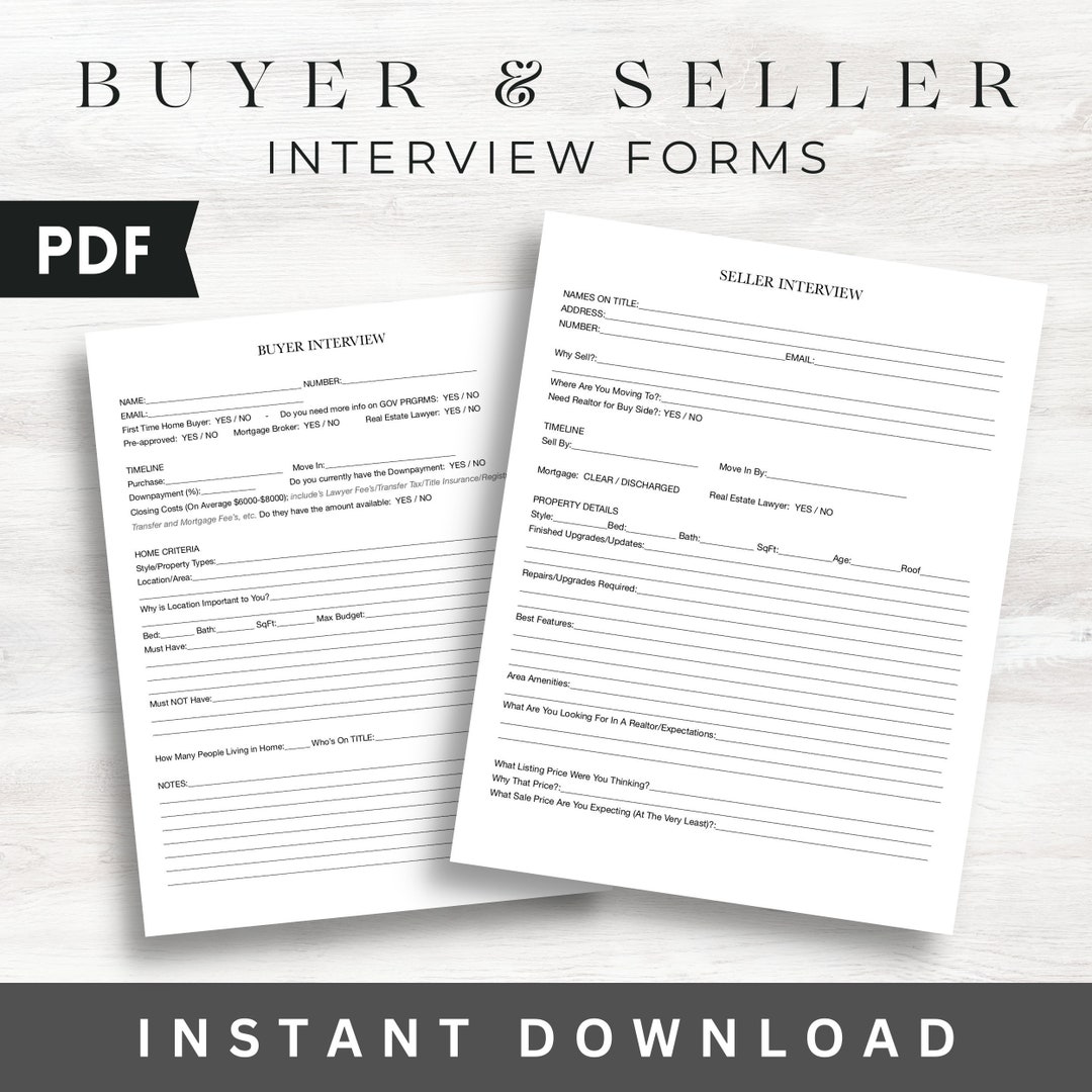 Home Buyer Seller Interview Forms, Questionnaire, Real Estate Marketing ...