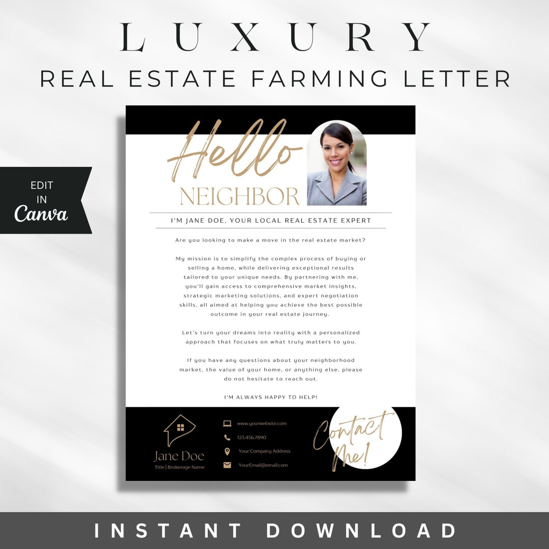 Luxury Real Estate Farming Letter Template: Editable Realtor Marketing ...