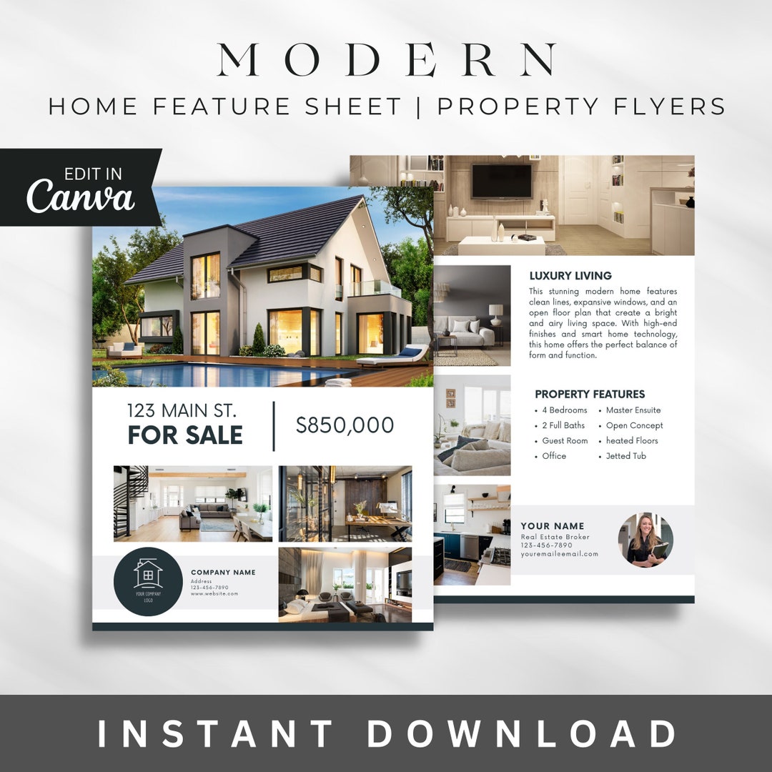 Modern Feature Sheet Property Flyer, Digital Real Estate Template ...