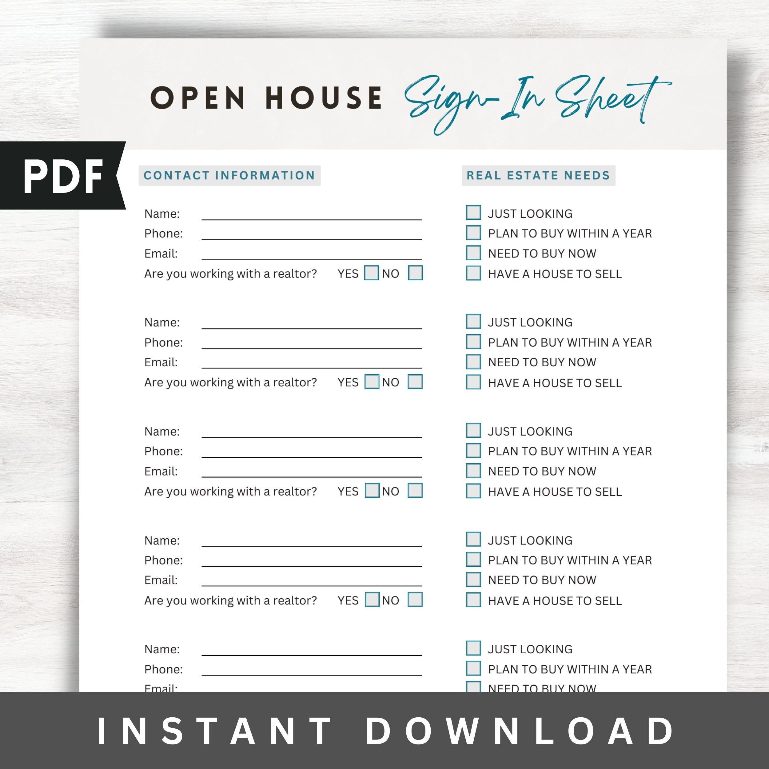 Open House Sign-in Sheet: Real Estate Realtor Template (digital ...