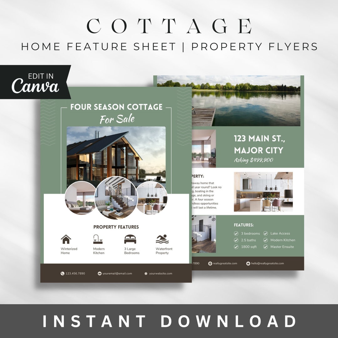 Cottage Feature Sheet Property Flyer, Digital Real Estate Template ...