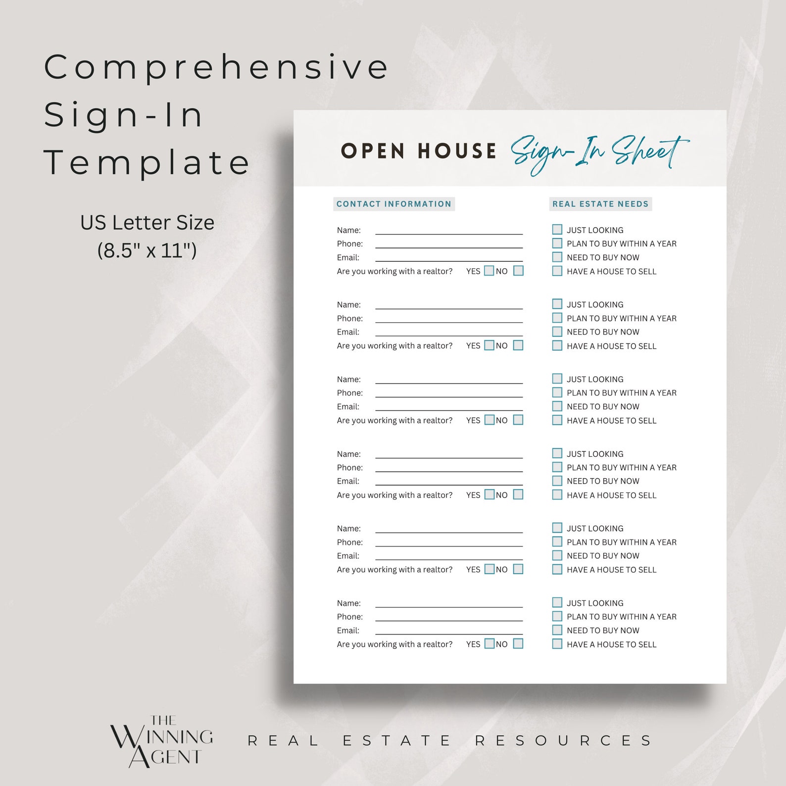 Open House Sign-in Sheet: Real Estate Realtor Template (digital ...