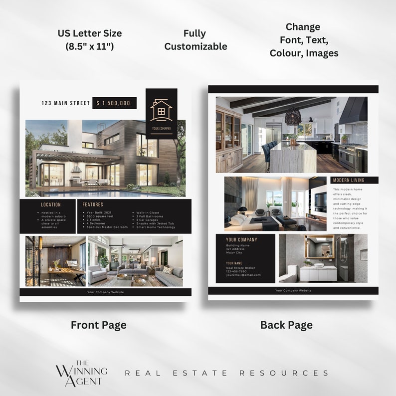 Luxury Home Feature Sheet: Real Estate Flyer Canva Template (digital ...