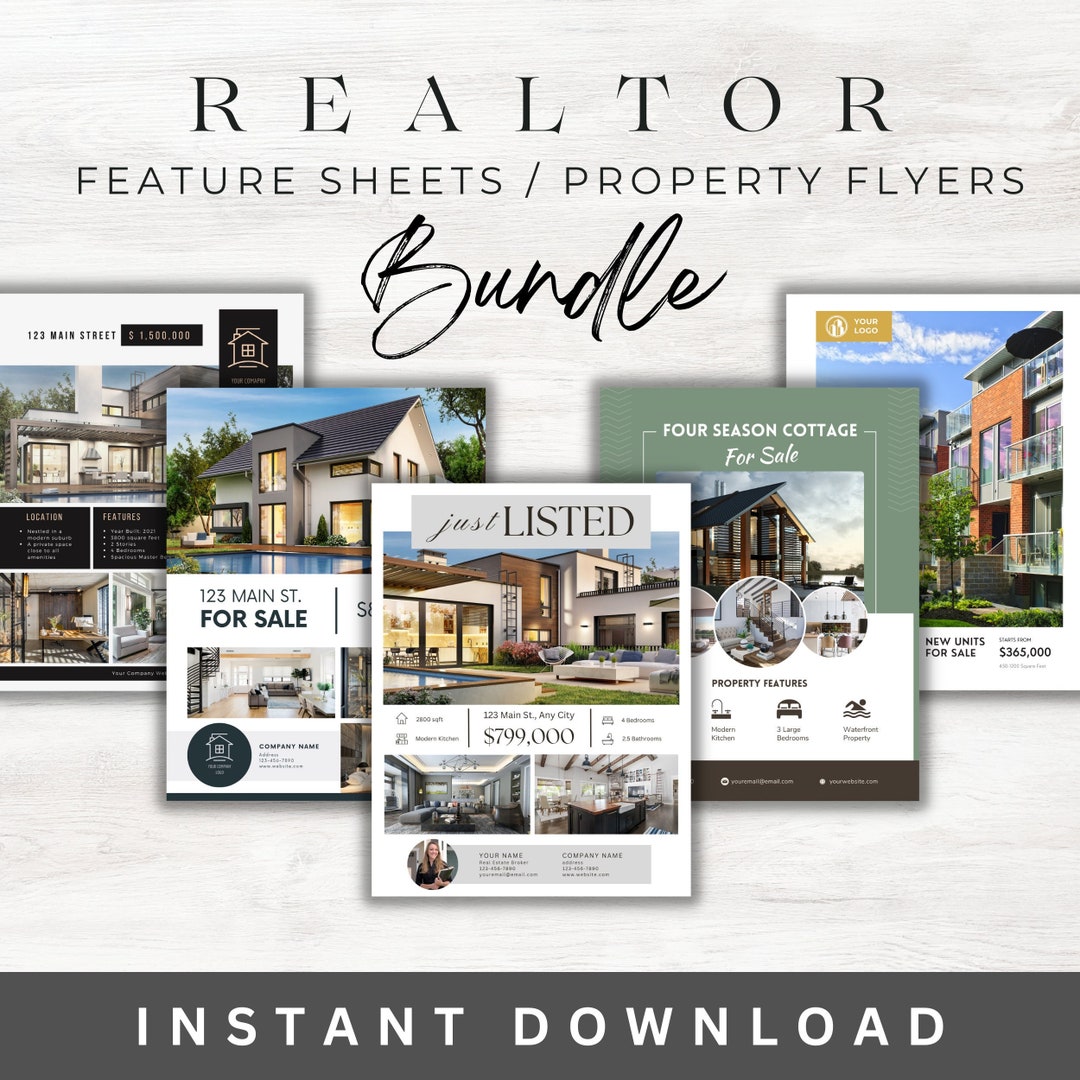Real Estate Marketing Flyers, Feature Sheets Realtor Templates Bundle ...