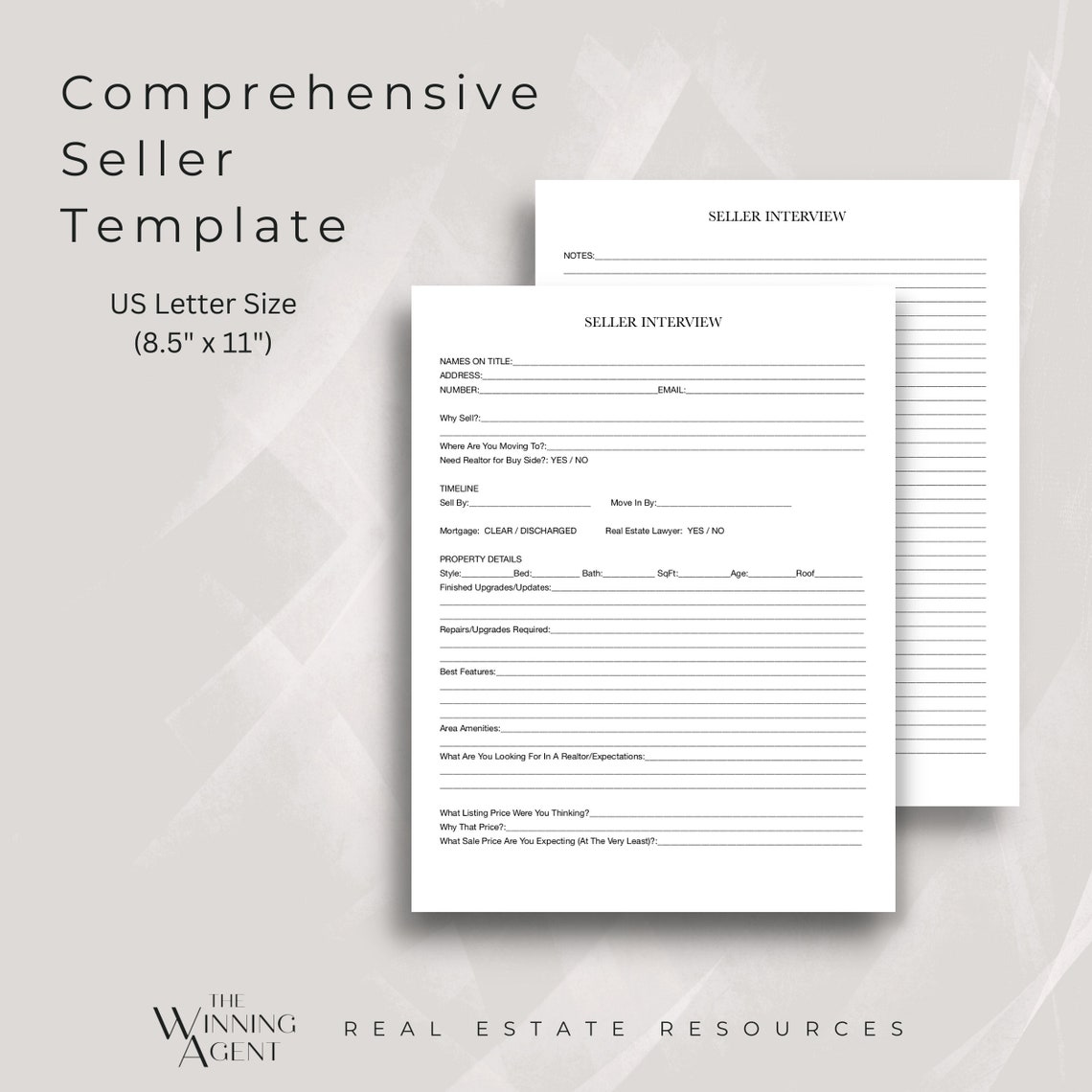 Home Buyer Seller Interview Forms, Questionnaire, Real Estate Marketing ...