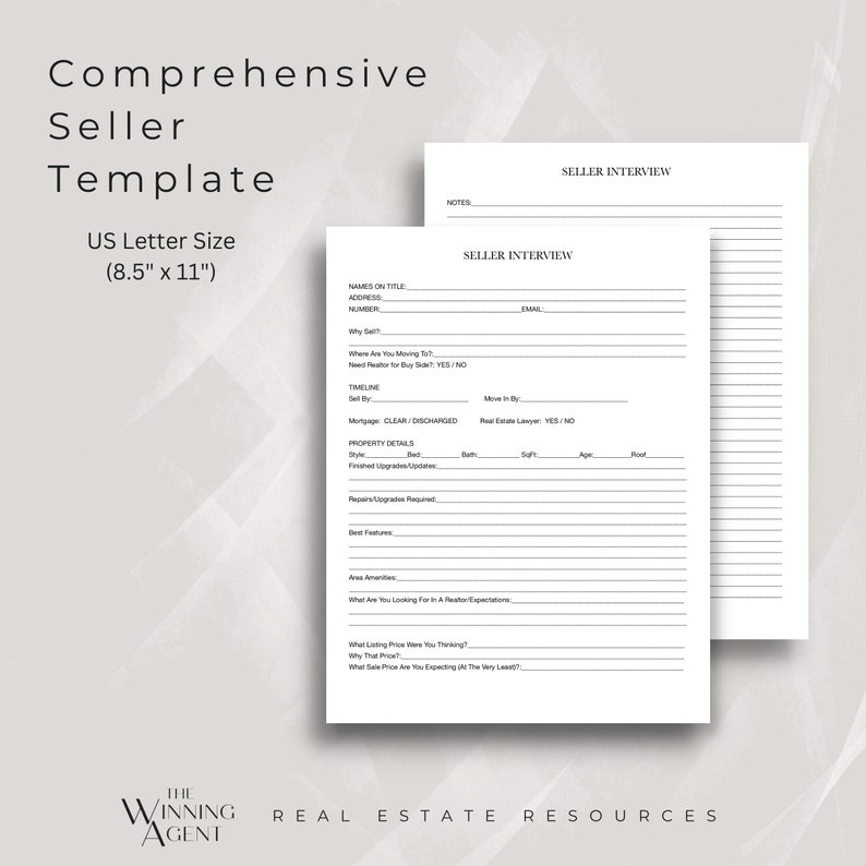 Home Buyer Seller Interview Forms, Questionnaire, Real Estate Marketing ...
