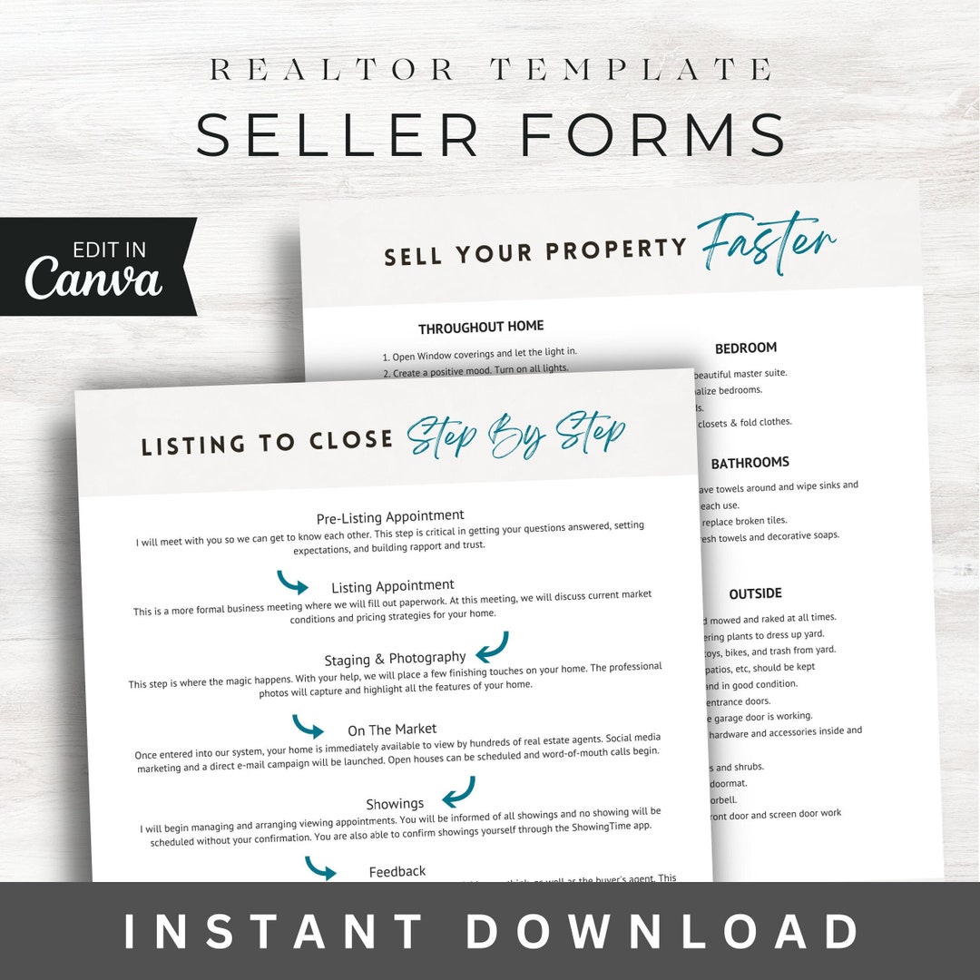 Modern Real Estate Seller Forms: Listing Presentation Canva Template ...