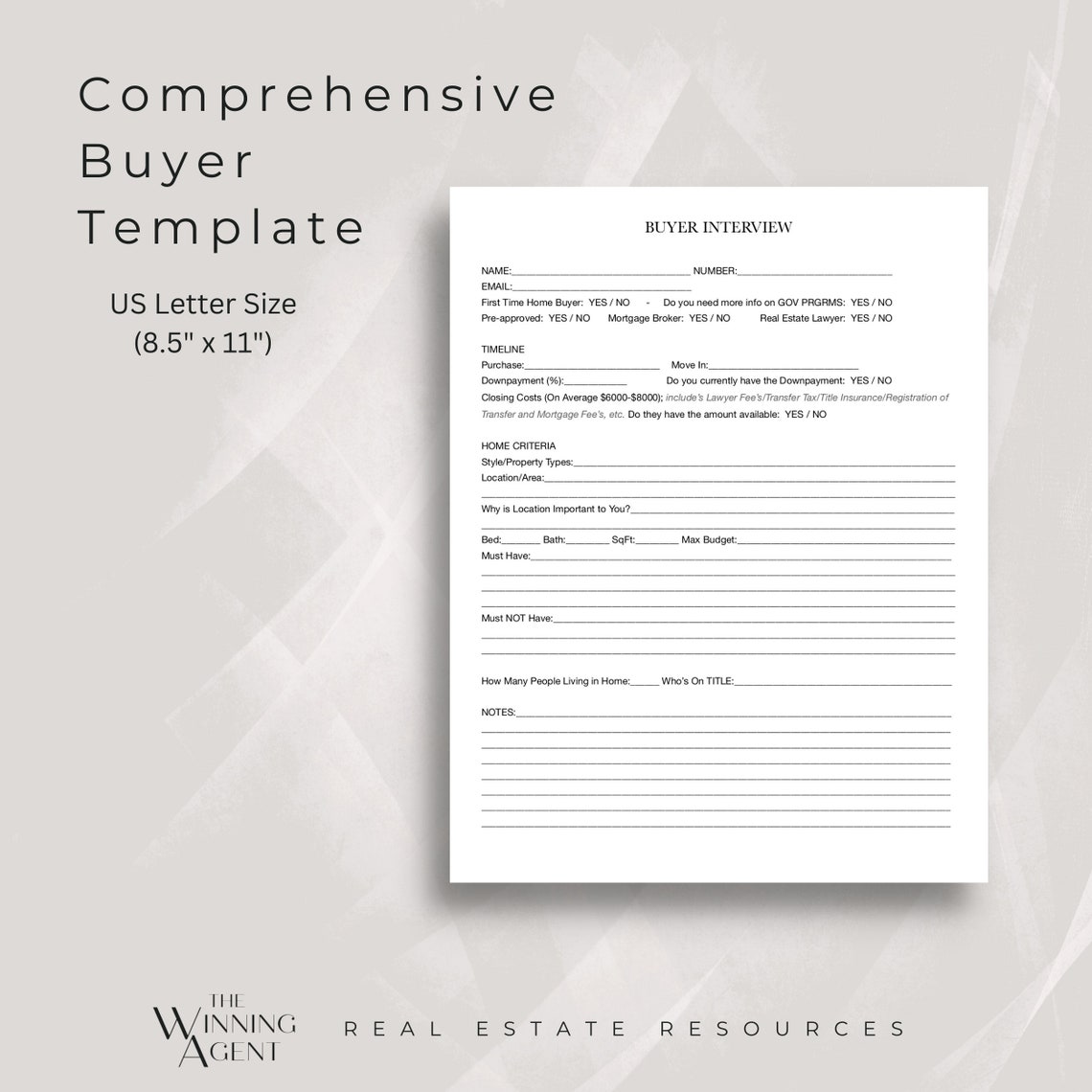 Home Buyer Seller Interview Forms, Questionnaire, Real Estate Marketing ...