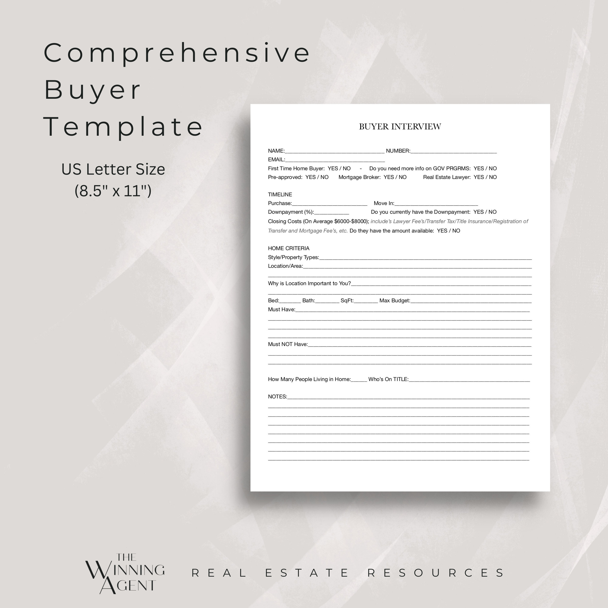 Home Buyer Seller Interview Forms, Questionnaire, Real Estate Marketing ...