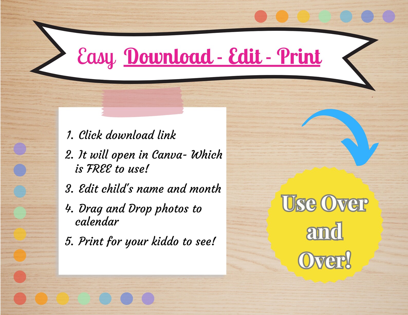 Personalized Toddler Calendar Planner Download Green - Etsy