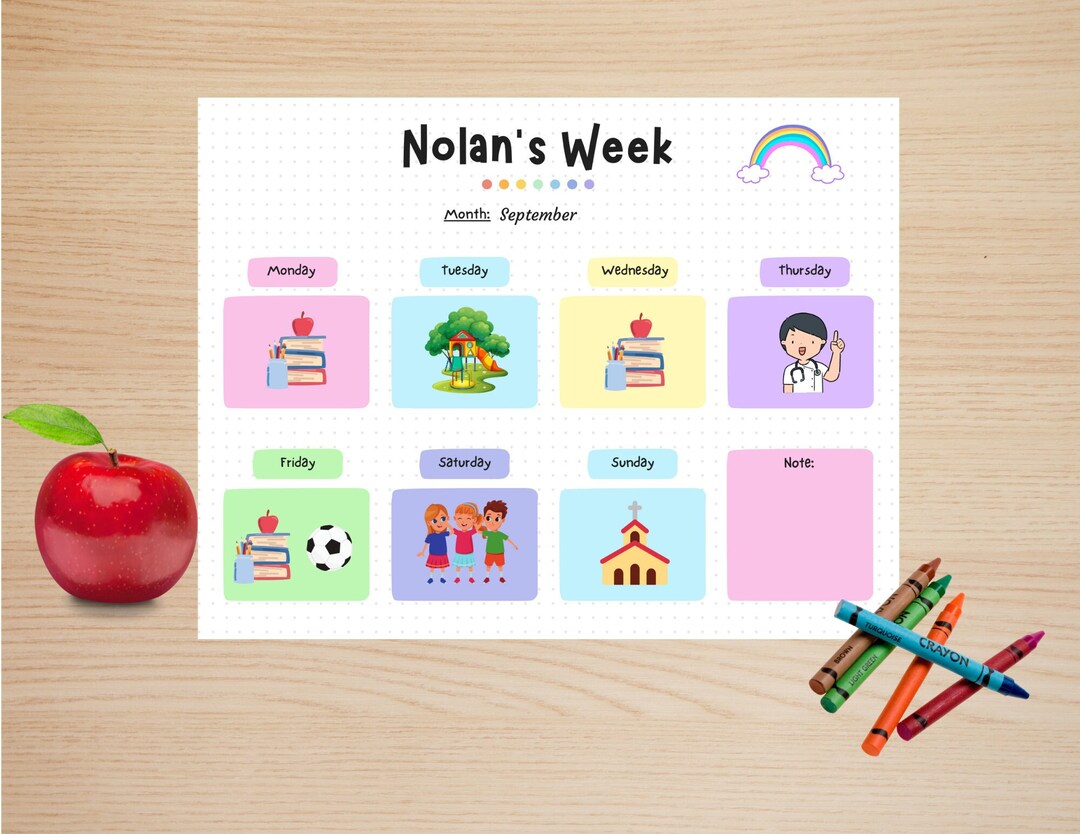 Personalized Toddler Calendar Planner Download Rainbow - Etsy