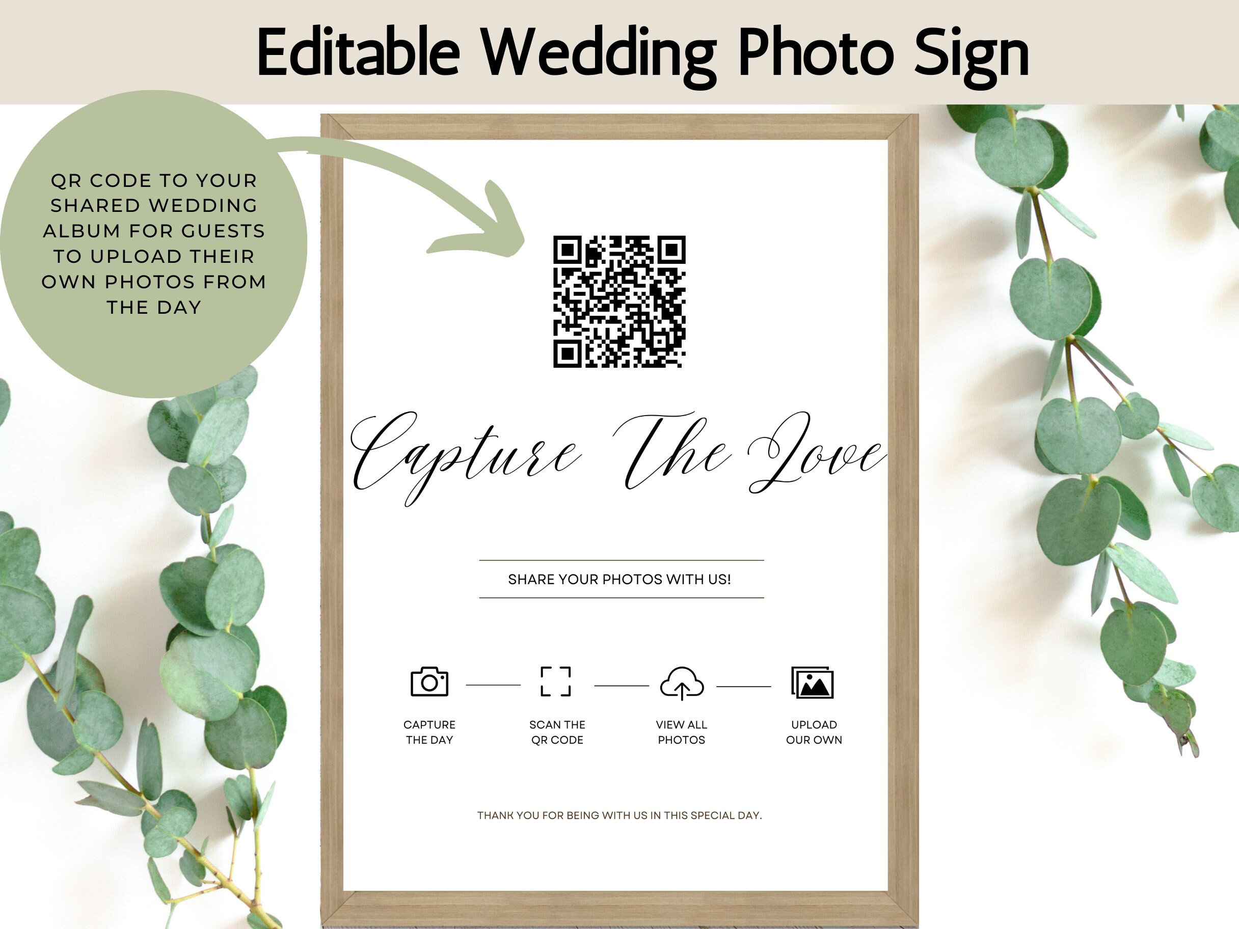 Capture the Love Sign Template, Wedding QR Code for Photo Sharing ...