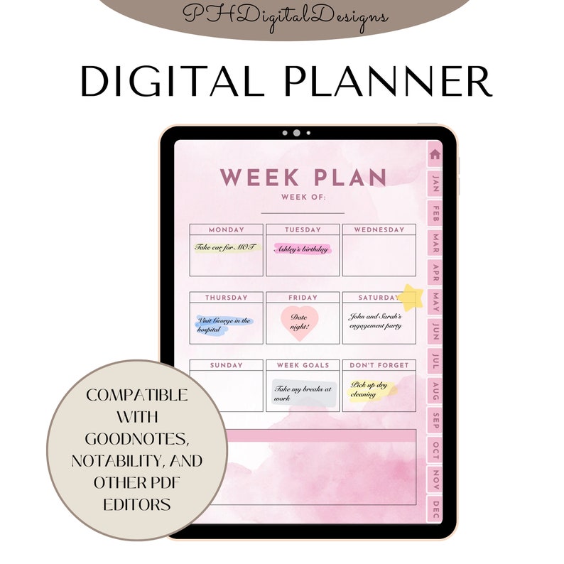 Pink Aesthetic Simple Digital Planner, Undated Year Planner, Goodnotes ...