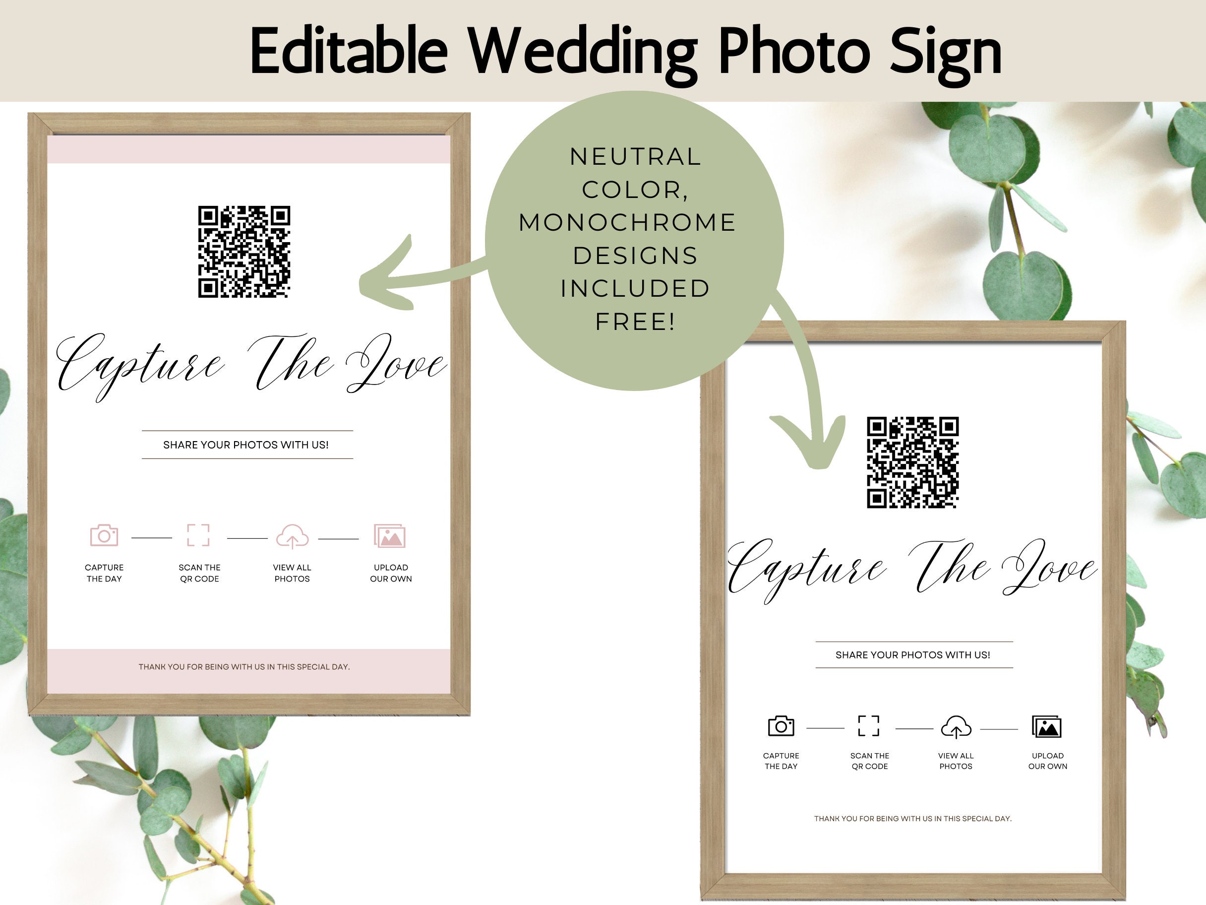 Capture the Love Sign Template, Wedding QR Code for Photo Sharing ...