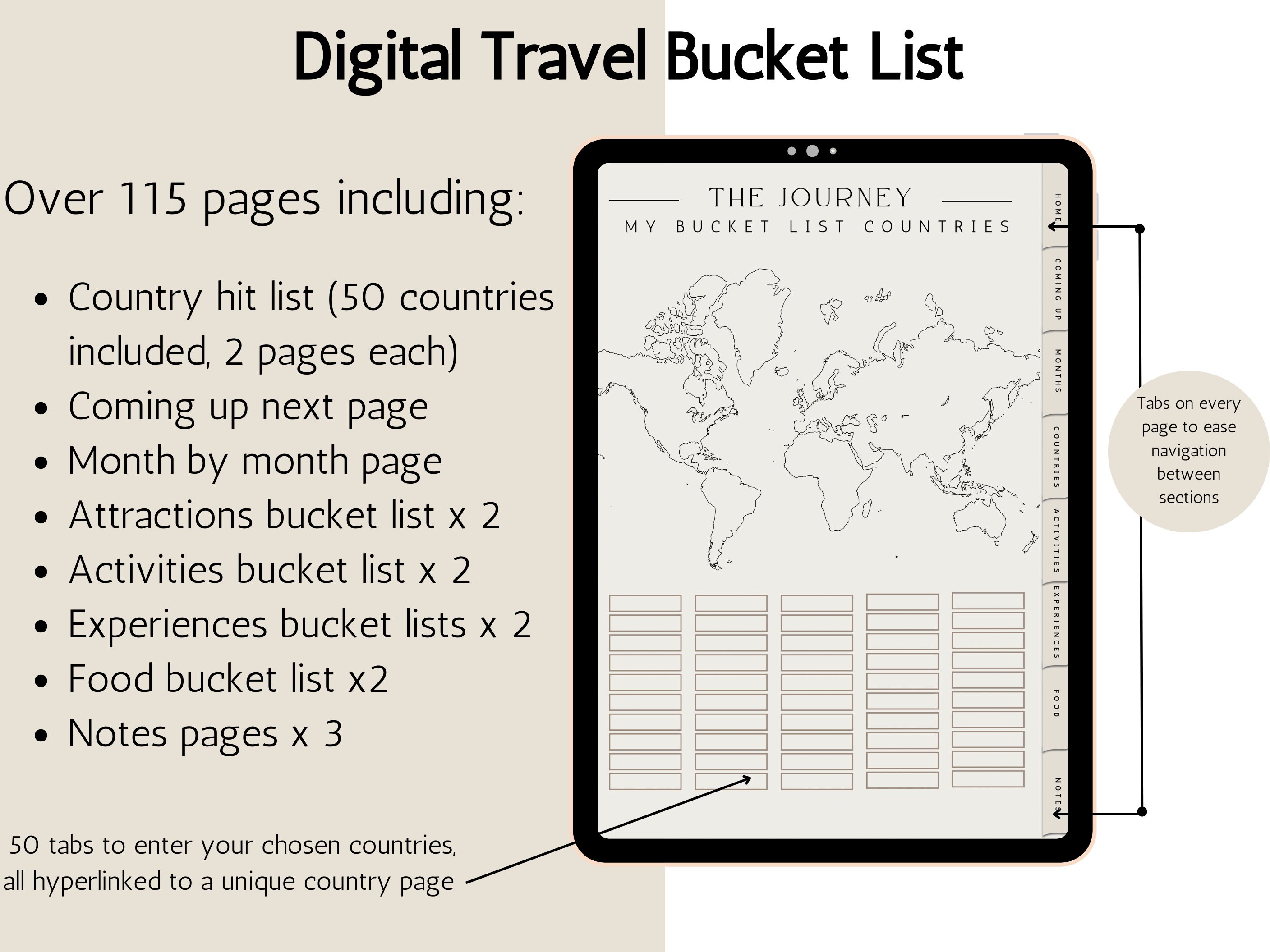 Digital Travel Bucket List Digital Travel Journal Goodnotes Notability ...