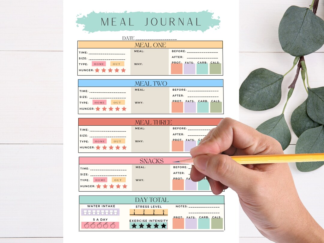 Meal Journal Printable, Meal Tracker, Food Diary, Menu Plan & Prep ...