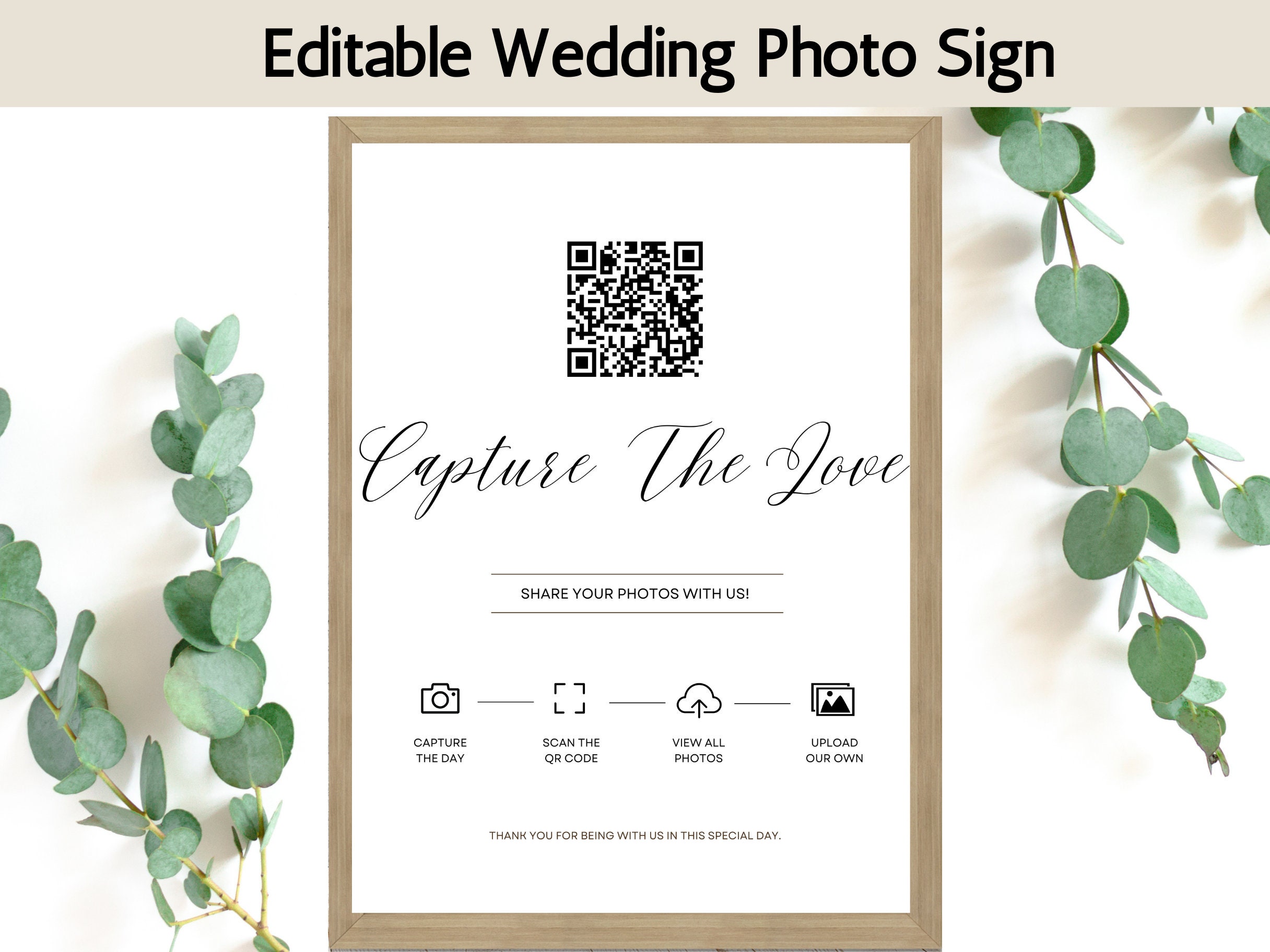 Capture the Love Sign Template, Wedding QR Code for Photo Sharing ...