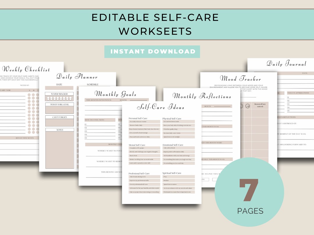 Self Care Checklist, Self-care Planner, Self Care Journal, Wellness ...