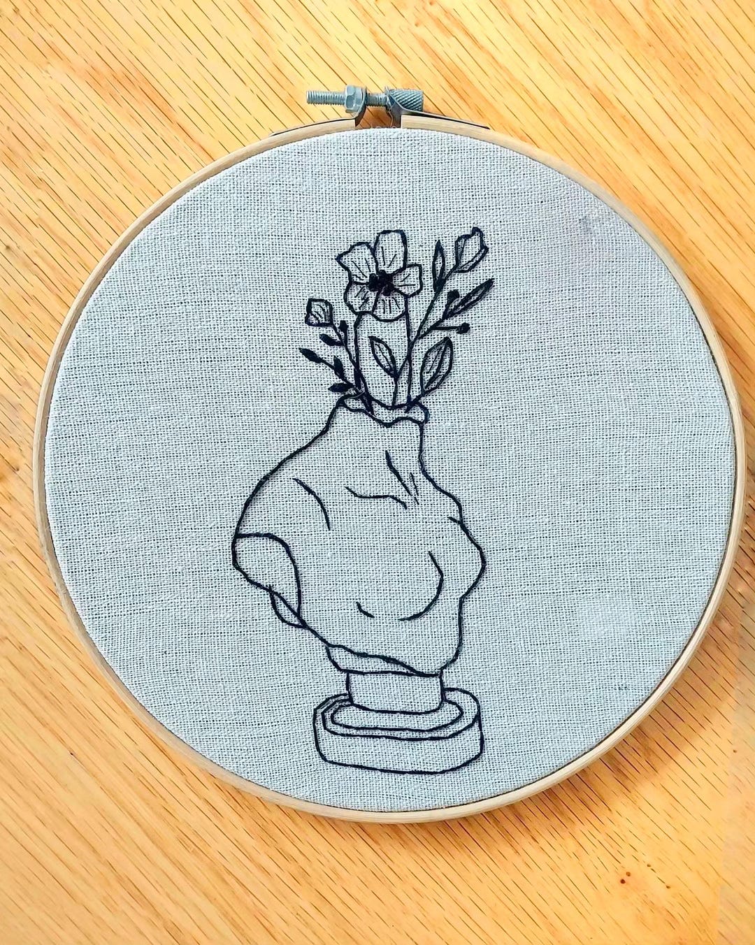 Greek Sculpture Wall Art, Classical Bust Embroidery, Floral Greek ...