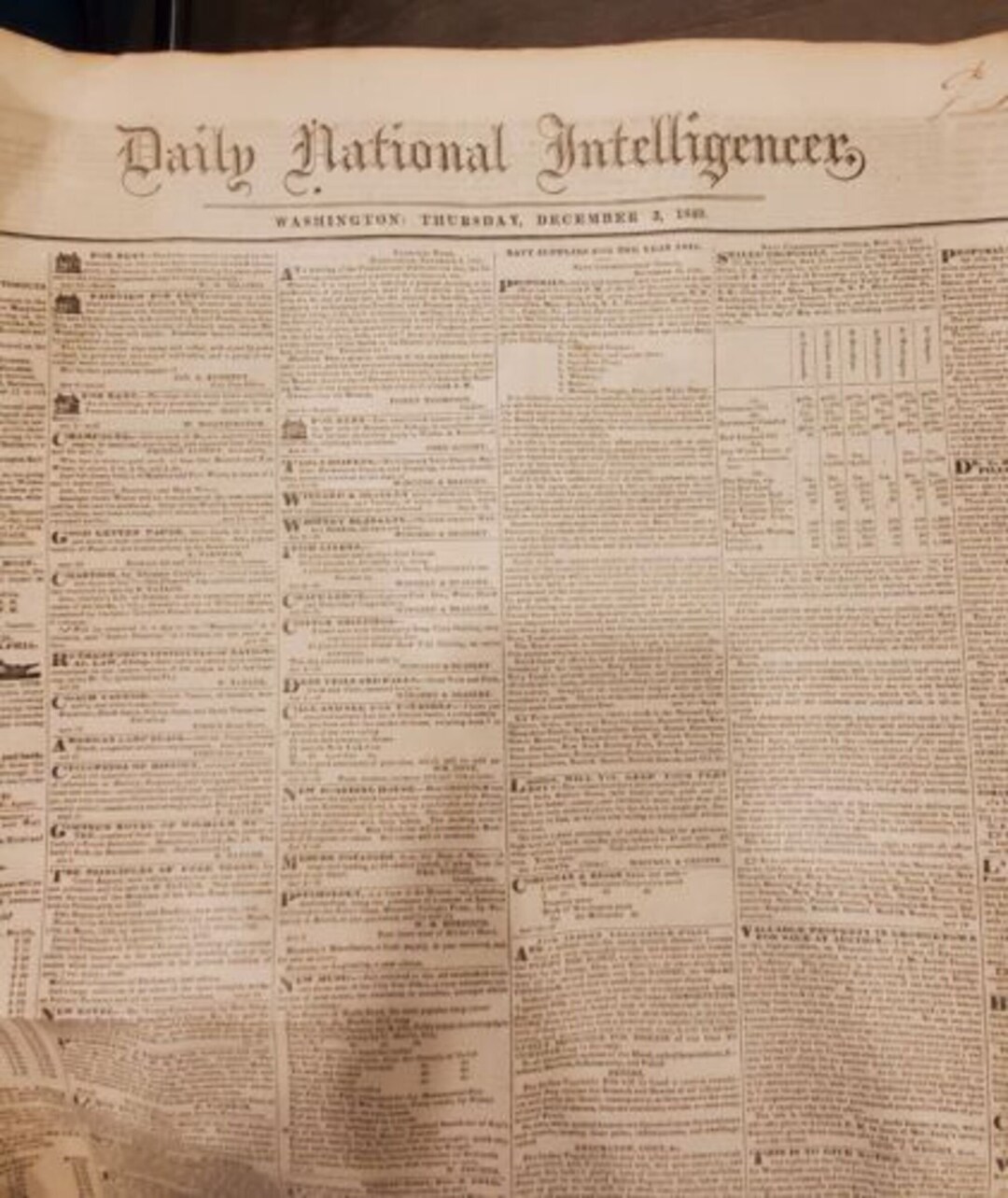 Daily National Intelligencer Thursday December 3rd 1840 Newspaper Rare ...