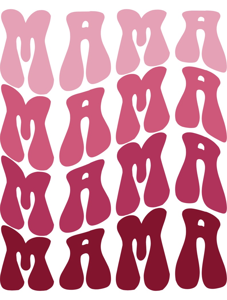 FIVE Retro Wavy Letter Mama, Sublimation Mama Curvy Letter Design ...