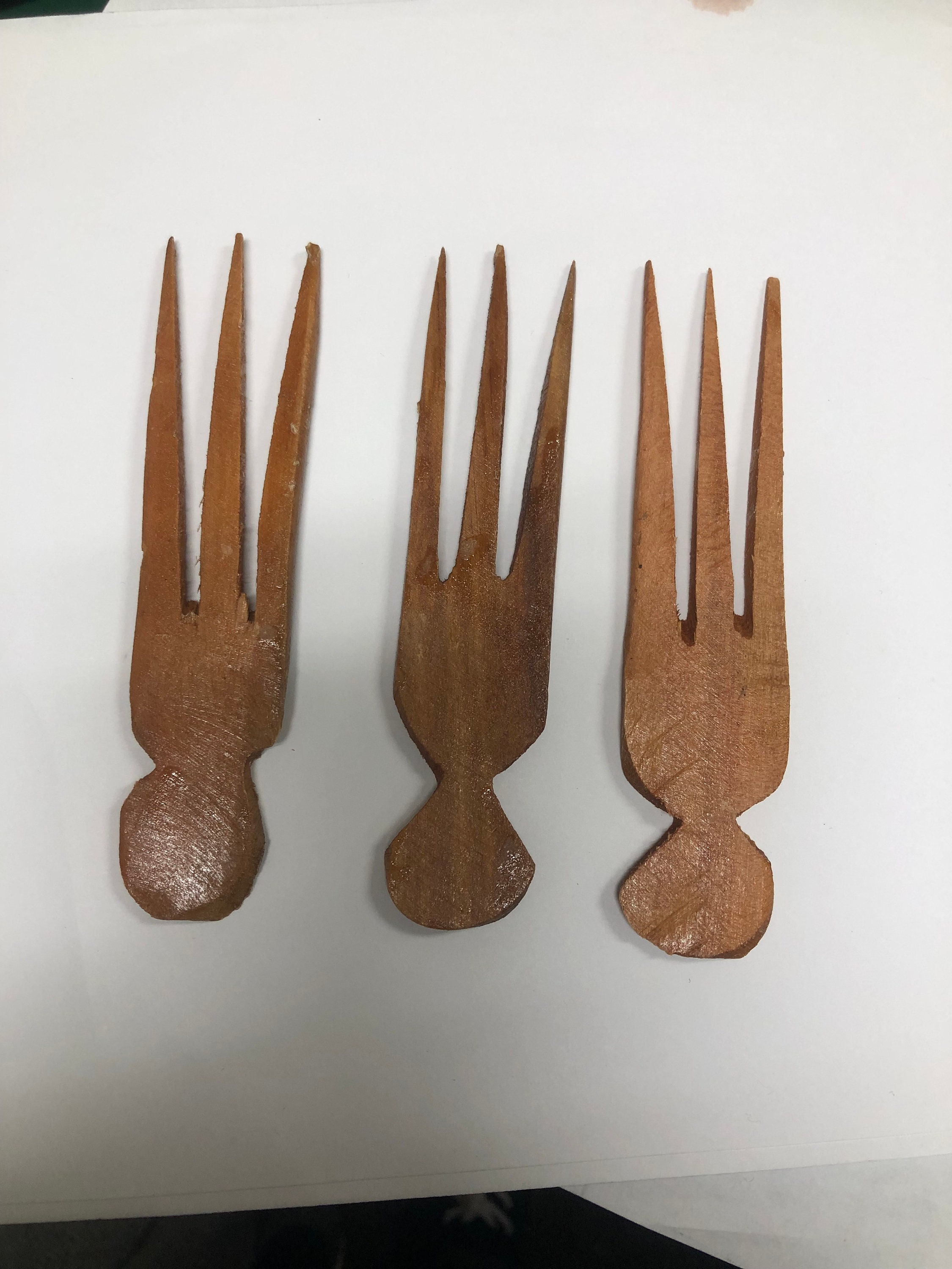 3x Wooden African 3-tail Detangling Parting Cutting Comb Ilarun Daufe ...