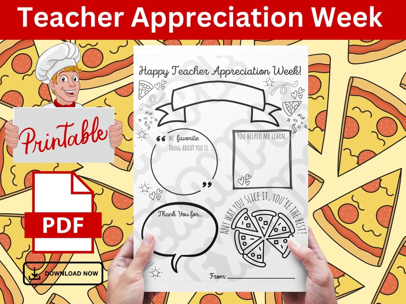 Pizza Theme Teacher Appreciation Week Printable PDF Coloring Sheet - Etsy