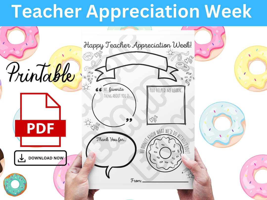 Donut Theme Teacher Appreciation Week Printable PDF - Etsy