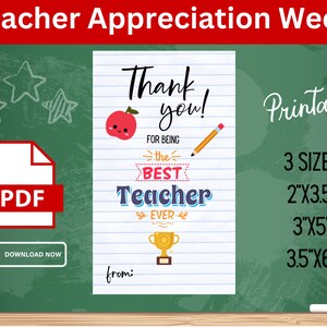 Teacher Appreciation Week Printable PDF, Teacher Gift Tag, End of Year ...