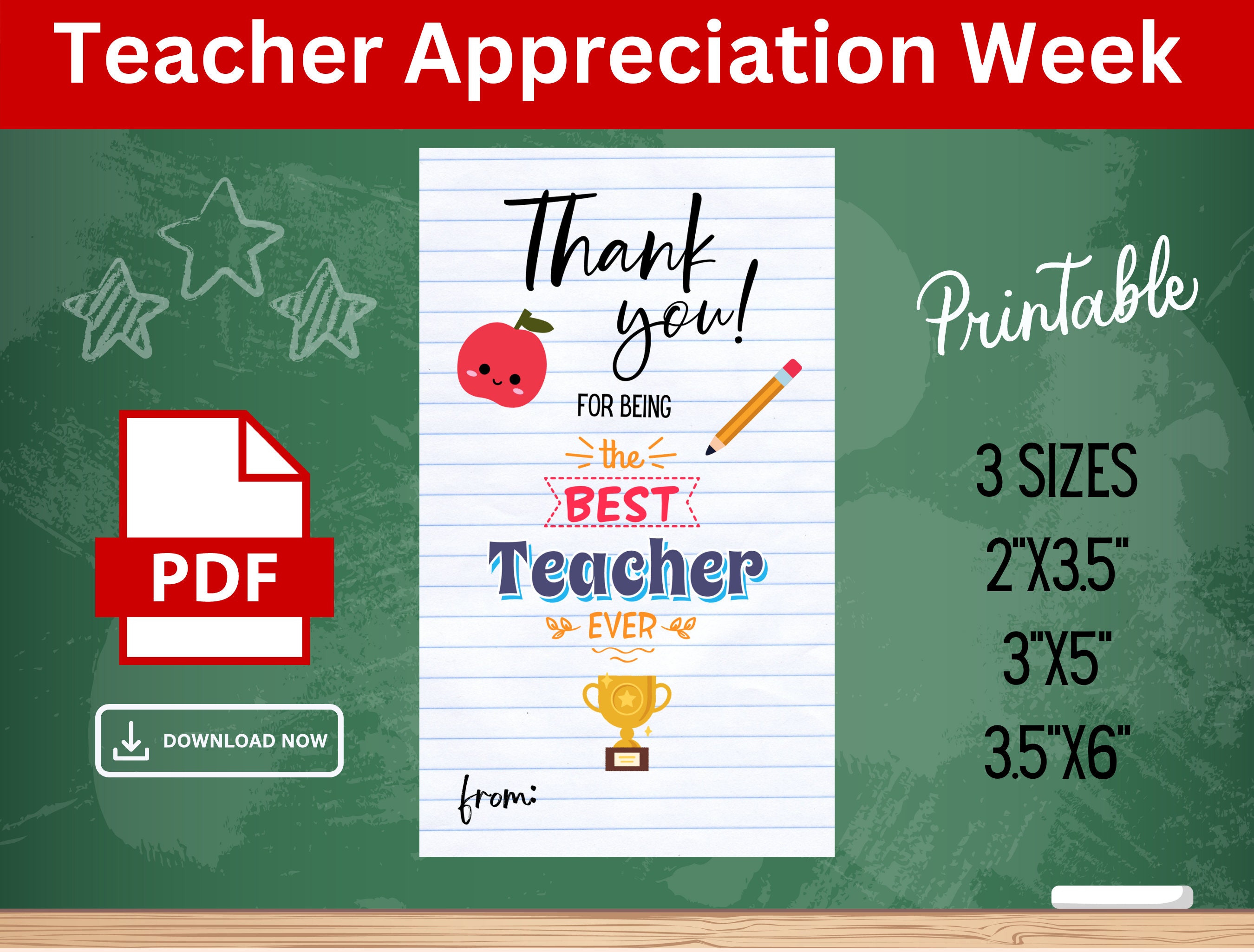 Teacher Appreciation Week Printable PDF, Teacher Gift Tag, End of Year ...