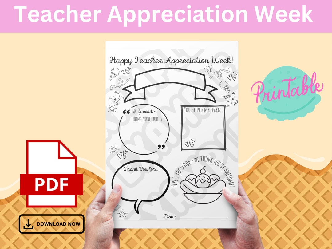 Ice Cream Theme Teacher Appreciation Week Printable Coloring Sheet PDF ...