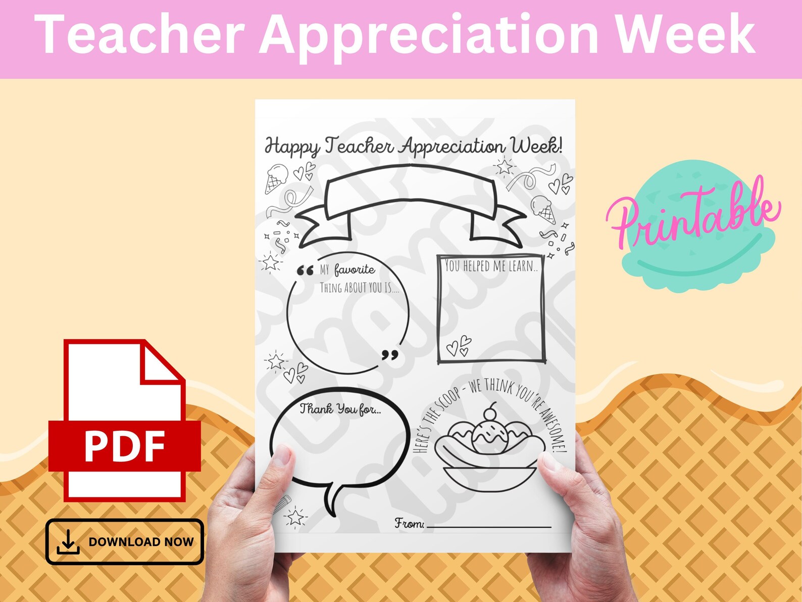 Ice Cream Theme Teacher Appreciation Week Printable Coloring Sheet PDF ...