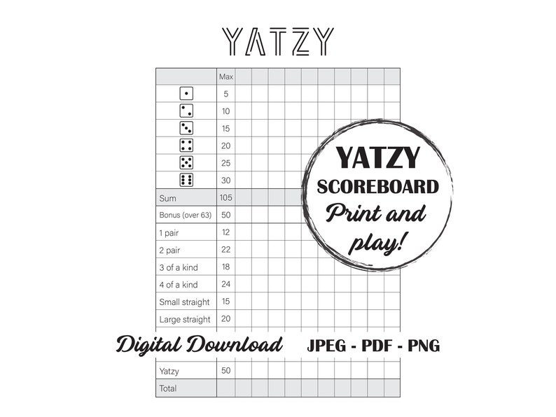 Yatzy Scoreboard Templates - Etsy