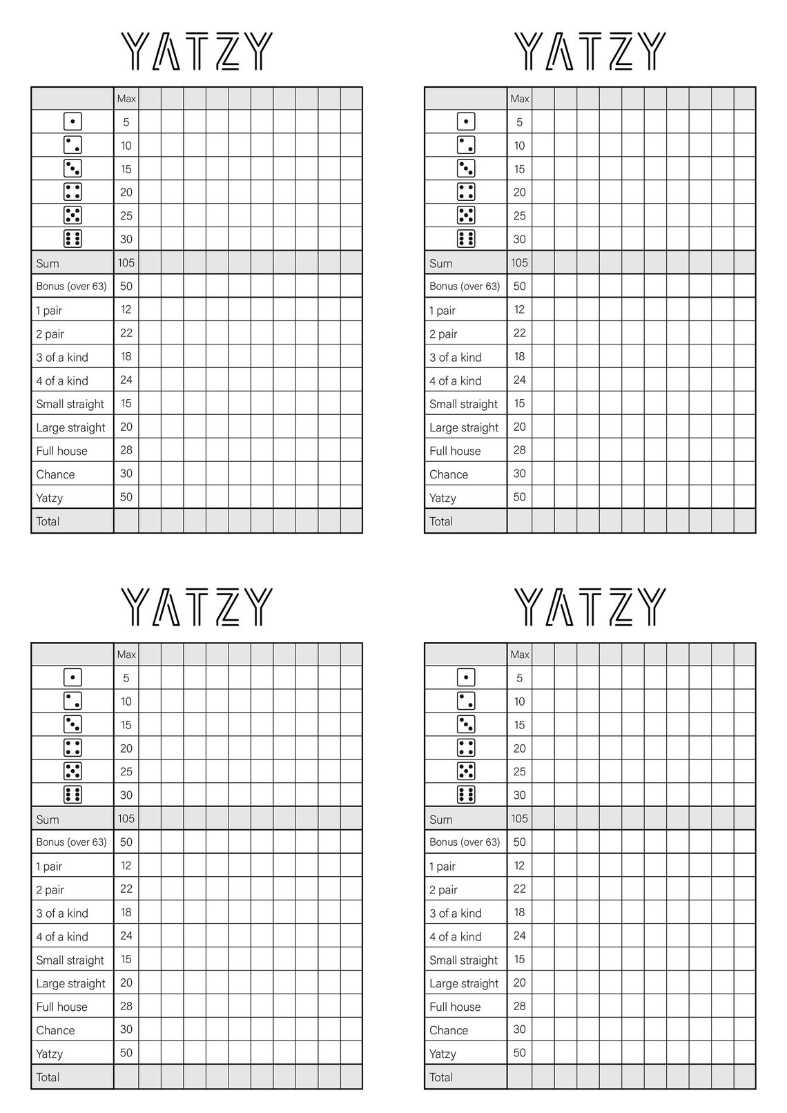 Yatzy Scoreboard Templates - Etsy