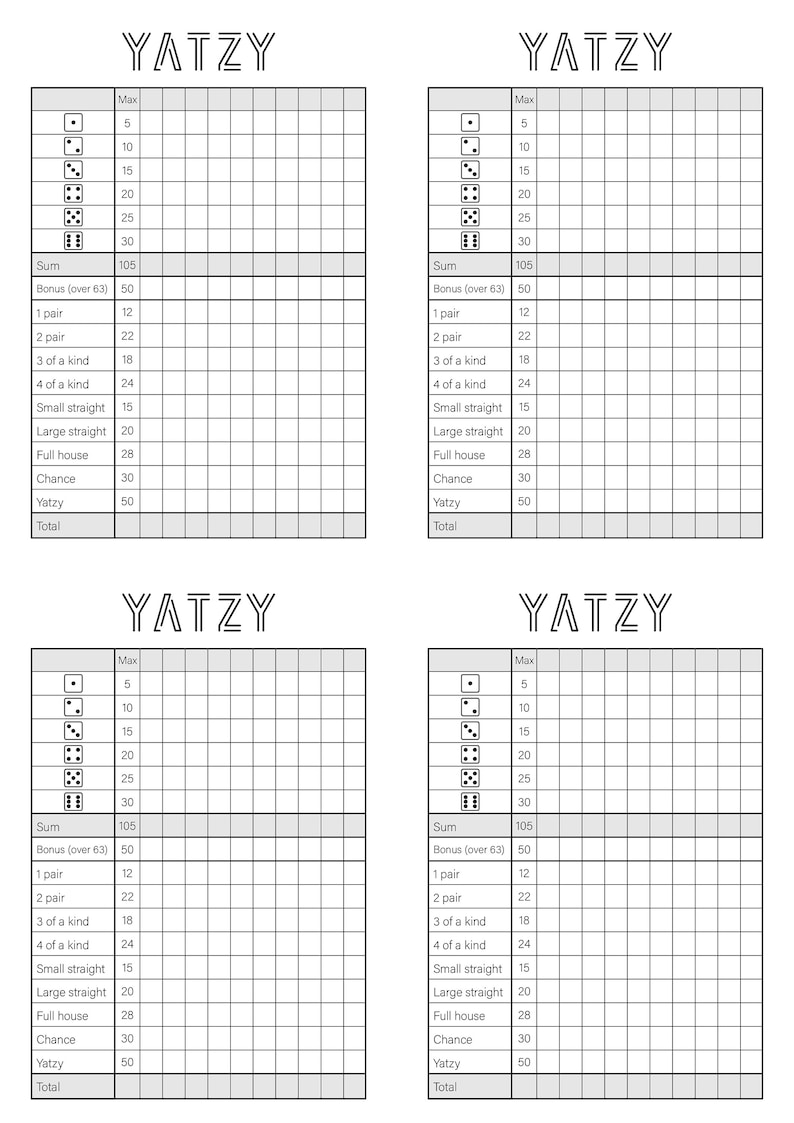 Yatzy Scoreboard Templates - Etsy
