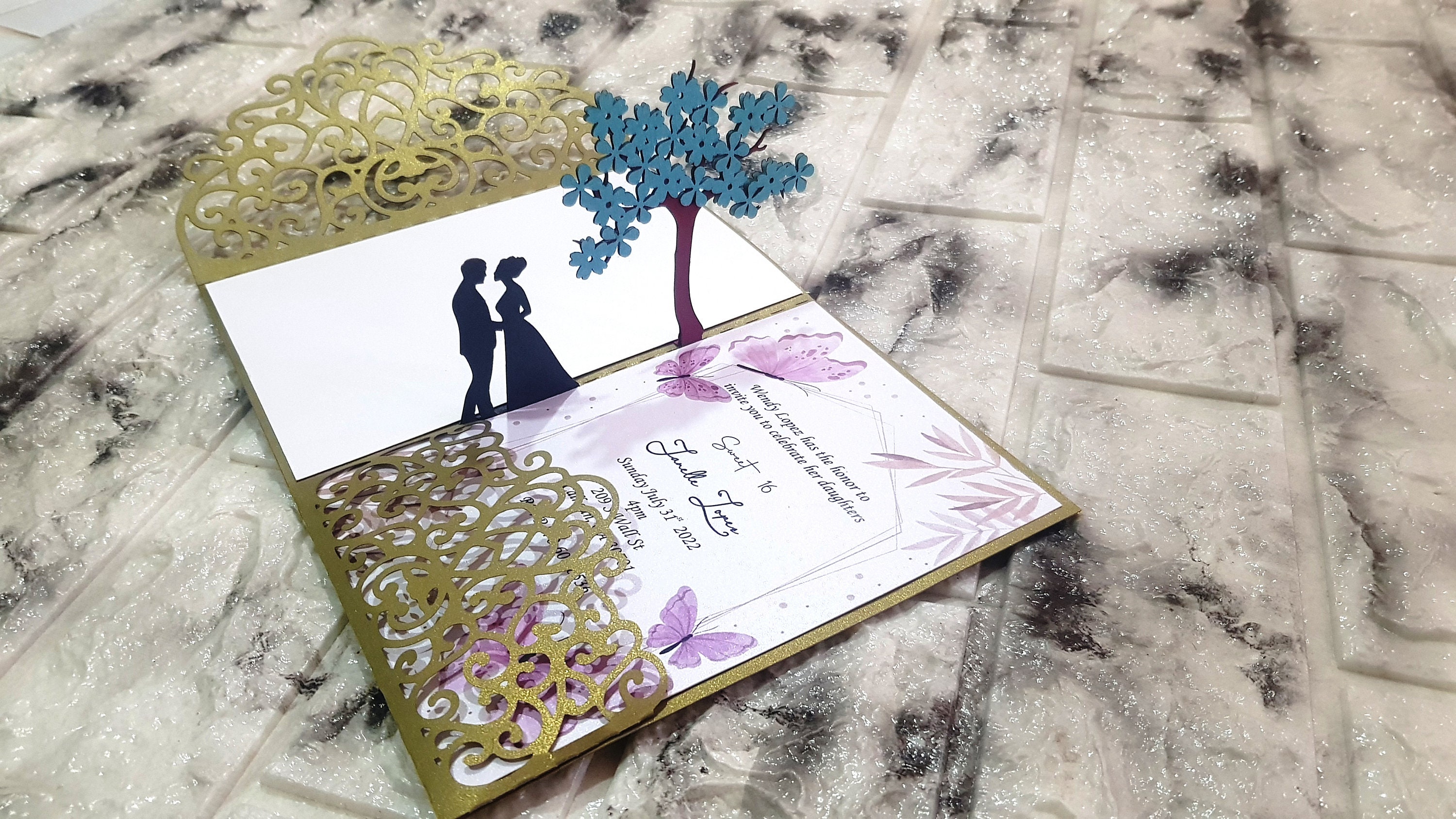 Pop up Wedding Card ,trifold Pop up Wedding Couple With Flower, Laser ...