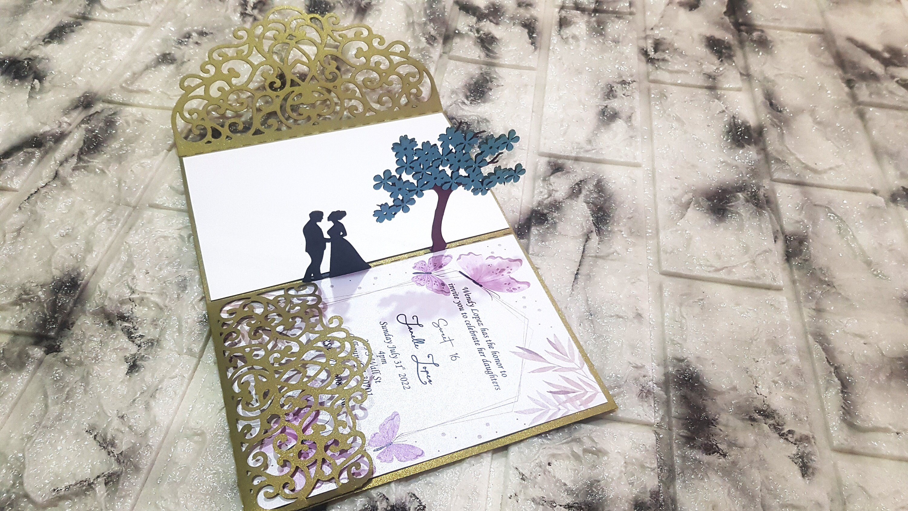 Pop up Wedding Card ,trifold Pop up Wedding Couple With Flower, Laser ...