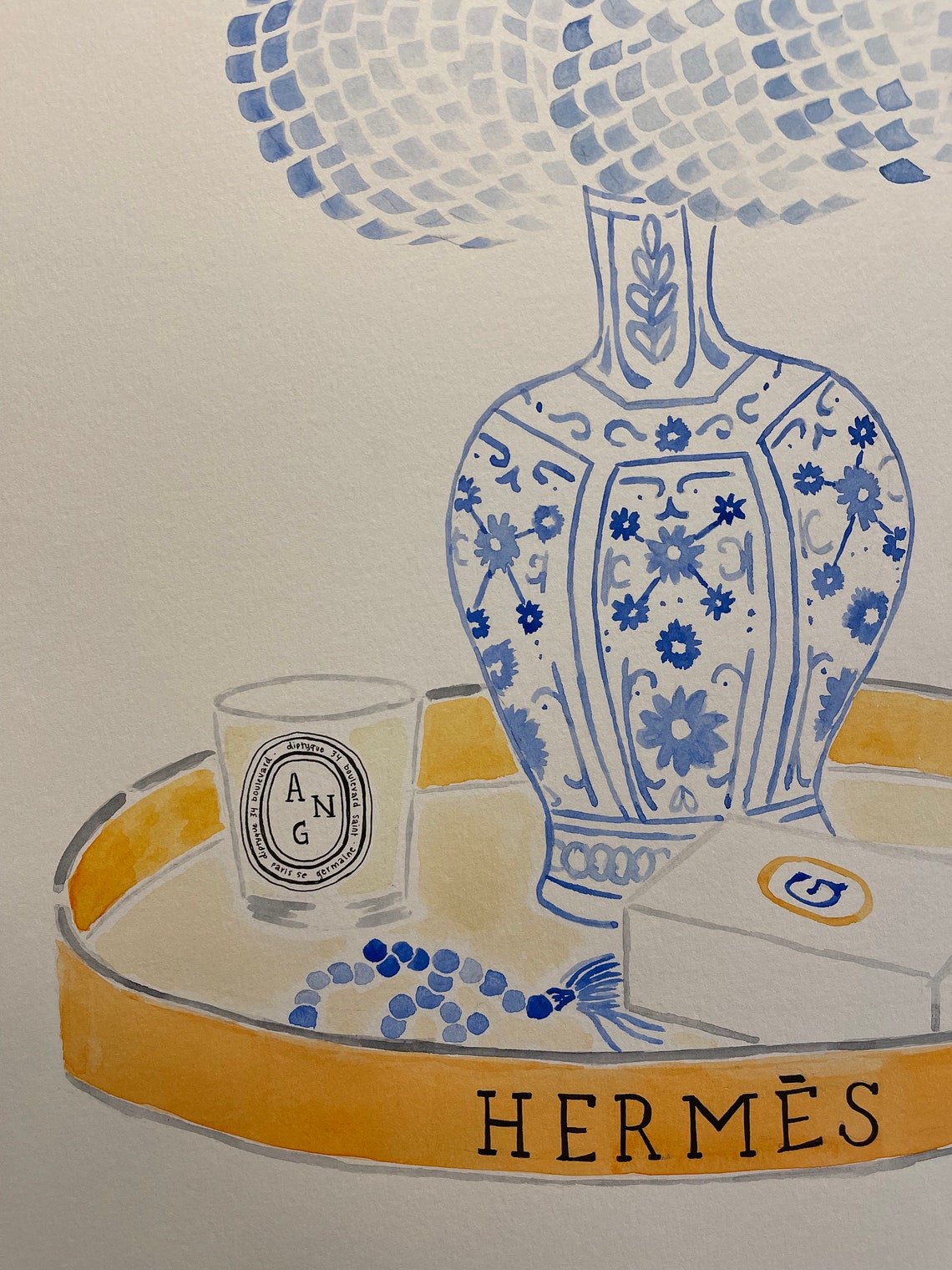 Custom Hand-painted Hermes Hydrangea Watercolor Painting - Etsy
